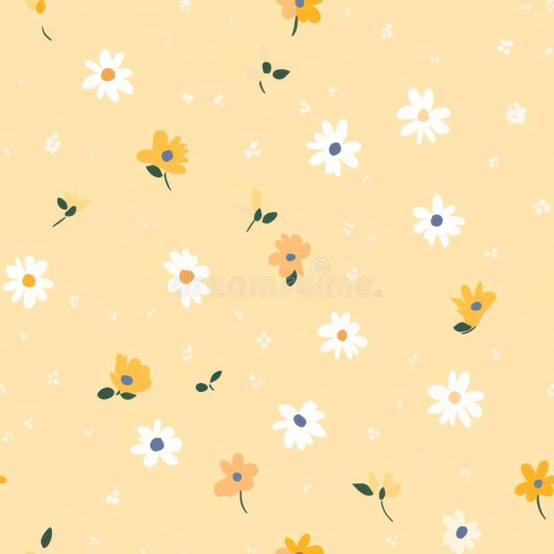 Minimalist Floral Pattern of Daisies and Sunflowers on Soft Yellow ...