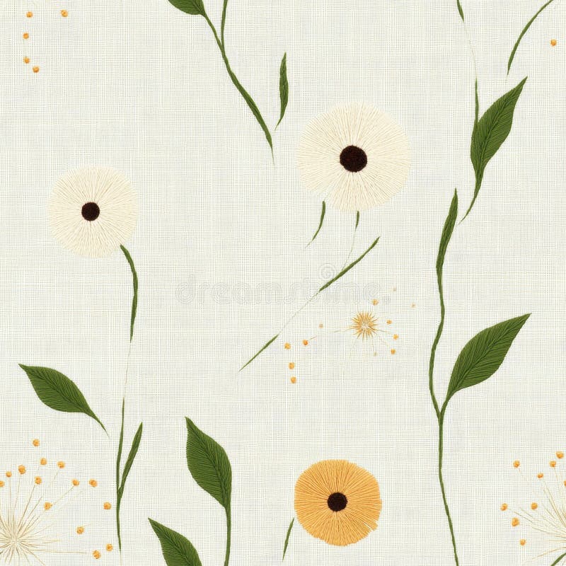Minimalist Floral Pattern with Yellow and White Flowers on Textured ...