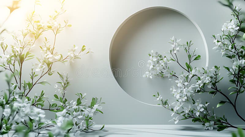 Minimalist Floral Spring Backdrop, Product Display, White Flowers ...