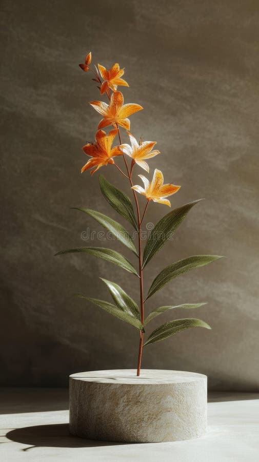 Minimalist Flower Arrangement on a Wooden Platform Stock Photo - Image ...