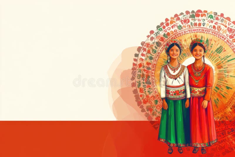 Minimalist Folk Art Design with Traditional Attire and Cultural ...