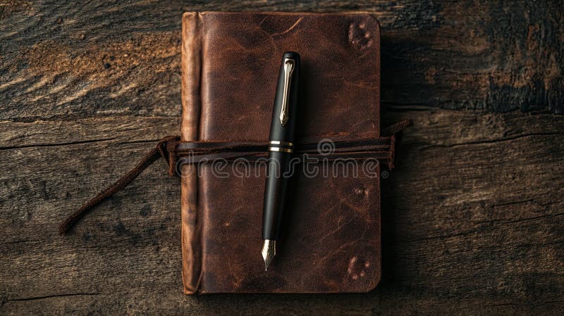 A Minimalist Fountain Pen Resting on a Leather-bound Journal. Digital ...