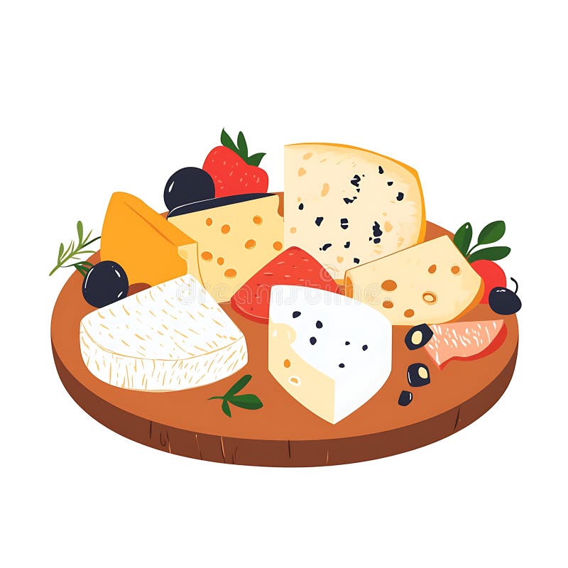 Minimalist French Cheese Platter Illustration with Vibrant Colors on ...