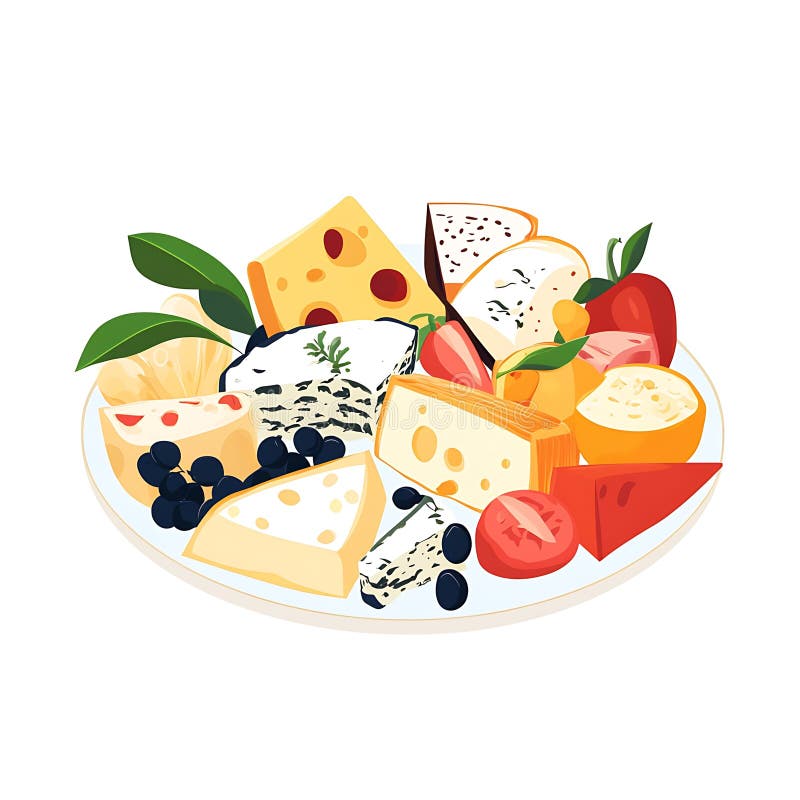 Minimalist French Cheese Platter Illustration with Vibrant Colors on ...