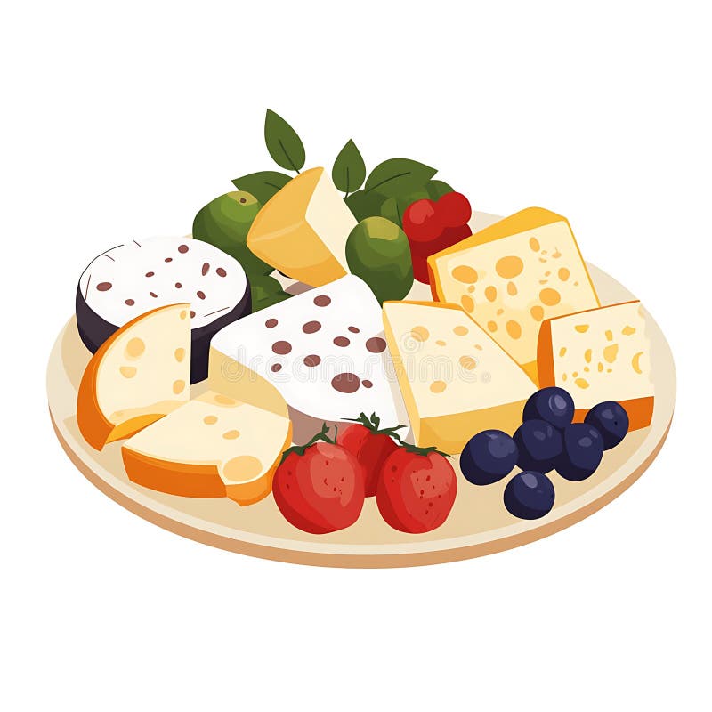 Minimalist French Cheese Platter Illustration with Vibrant Colors on ...