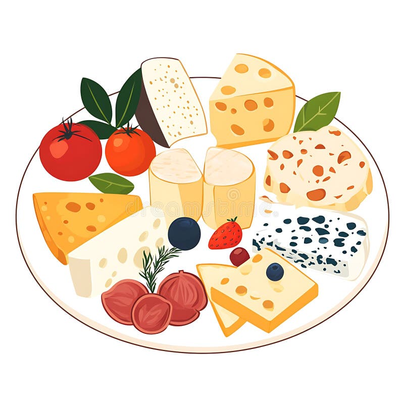 Minimalist French Cheese Platter Illustration with Vibrant Colors on ...