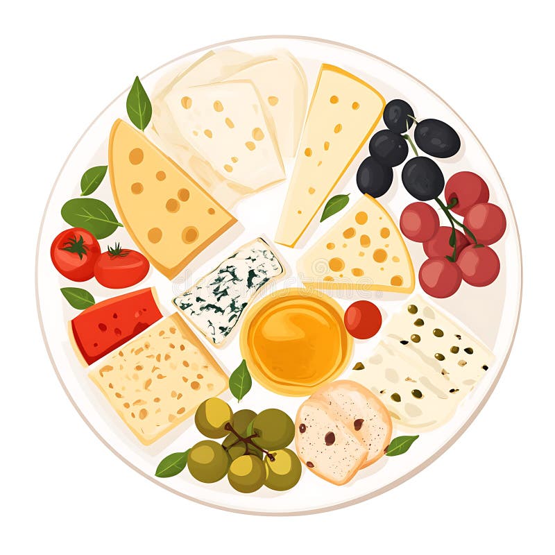 Minimalist French Cheese Platter Illustration with Vibrant Colors on ...