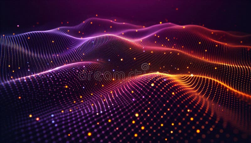 Glowing Mesh Network: Aerial View of Neon Violet & Orange Grid Stock ...