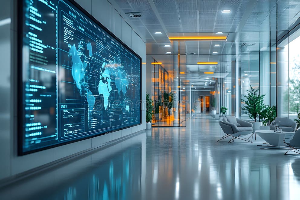 Minimalist, Futuristic Office Setup with a Transparent Display Screen ...