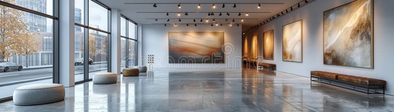 Minimalist Gallery Space with Abstract Art and Polished Concrete ...