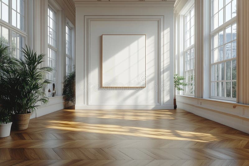 Minimalist Gallery Space Featuring a Blank Canvas on a Wooden Floo ...