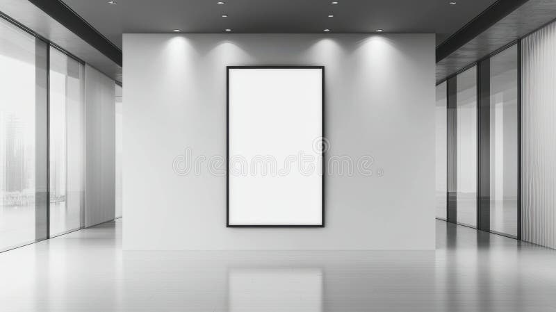 A Minimalist Gallery Space Featuring an Empty Frame on a Clean Wall ...
