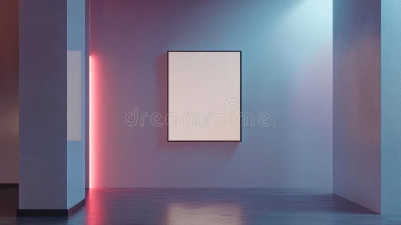 A Minimalist Gallery Space Featuring an Empty Frame and Colorful ...