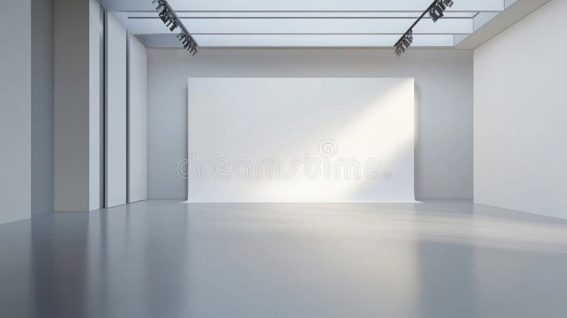 Minimalist Gallery Space with White Backdrop and Natural Light Stock ...