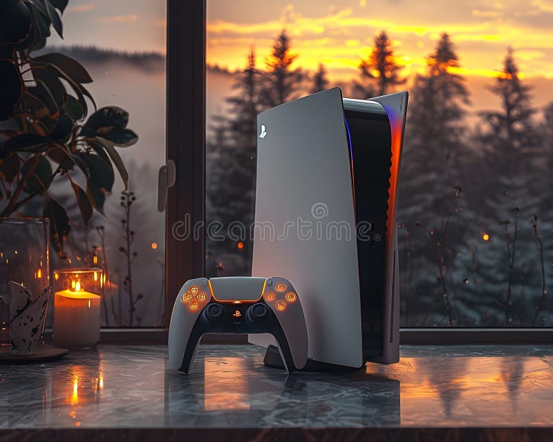 Minimalist Gaming Console on a Table at Sunset Stock Illustration ...