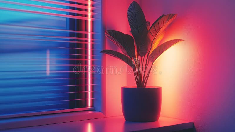 A Minimalist Gaming Corner with a Single Plant Styled beside a Glowing ...