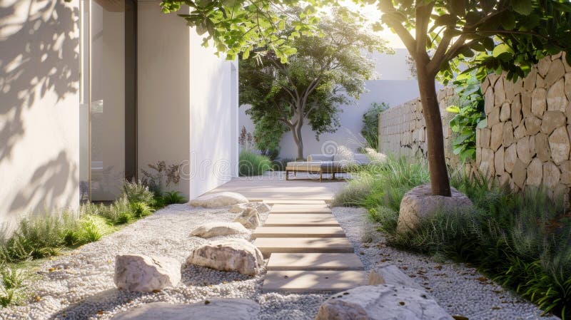 A Minimalist Garden Featuring Precise and Angular Pillars Adding a ...