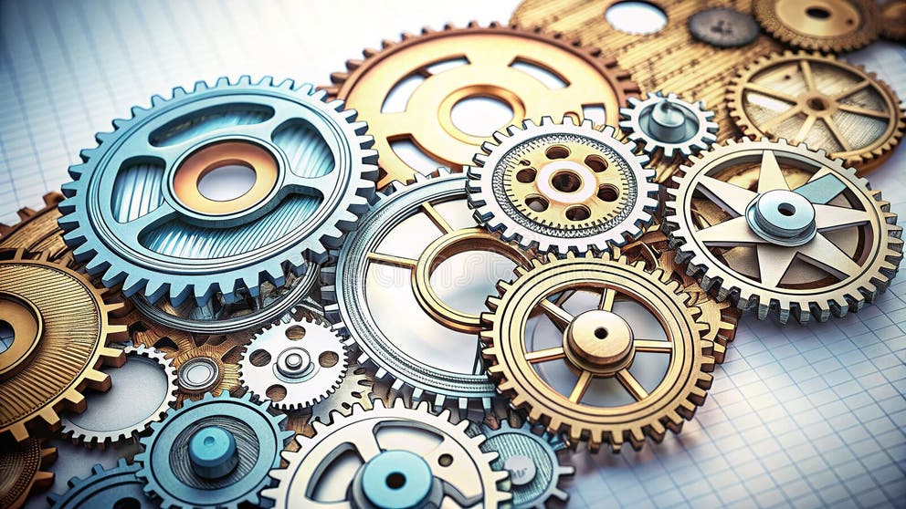 Minimalist Gear Machine Illustration Visualizing the Function Workflow of Coding and Software ...