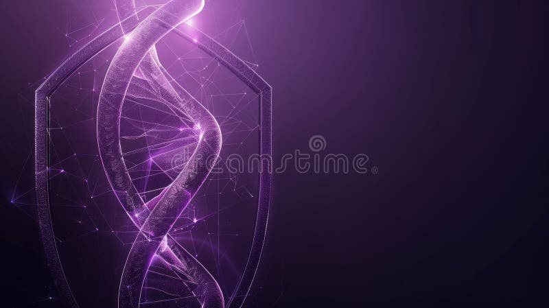 Minimalist Genetic Data Security: DNA Outline Shielded in Purple Stock ...