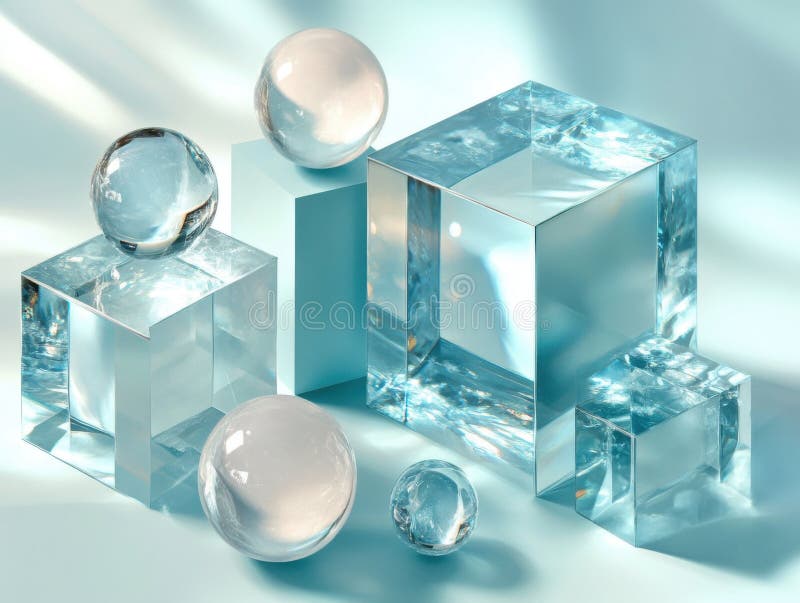 Minimalist Geometric Composition with Transparent Spheres and Glass ...