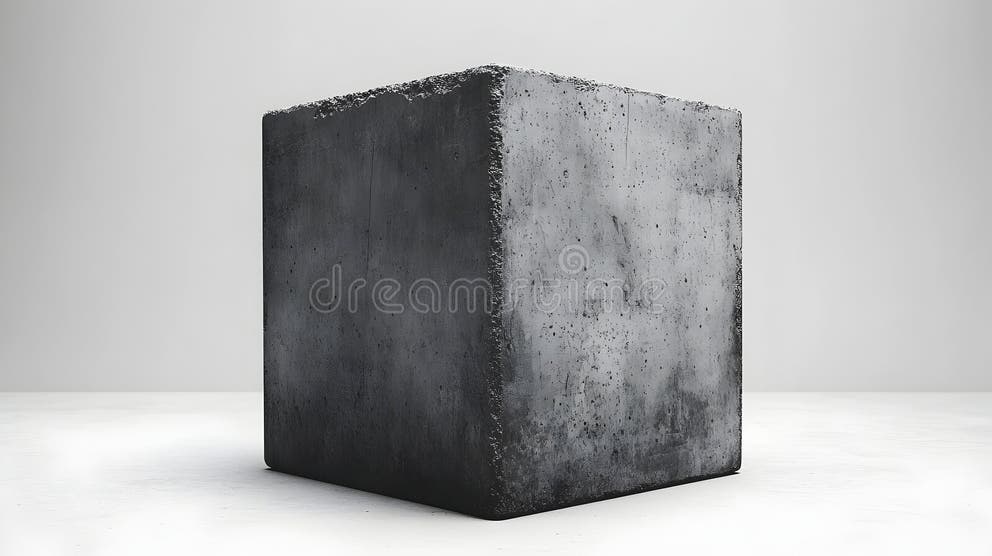 Minimalist Geometric Concrete Cube or Block Displayed in a Clean,white ...
