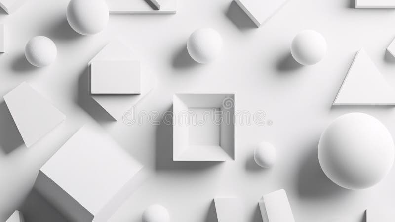 Minimalist Geometric 3D Background with Floating 3D Geometric Shapes in a Monochrome Palette ...