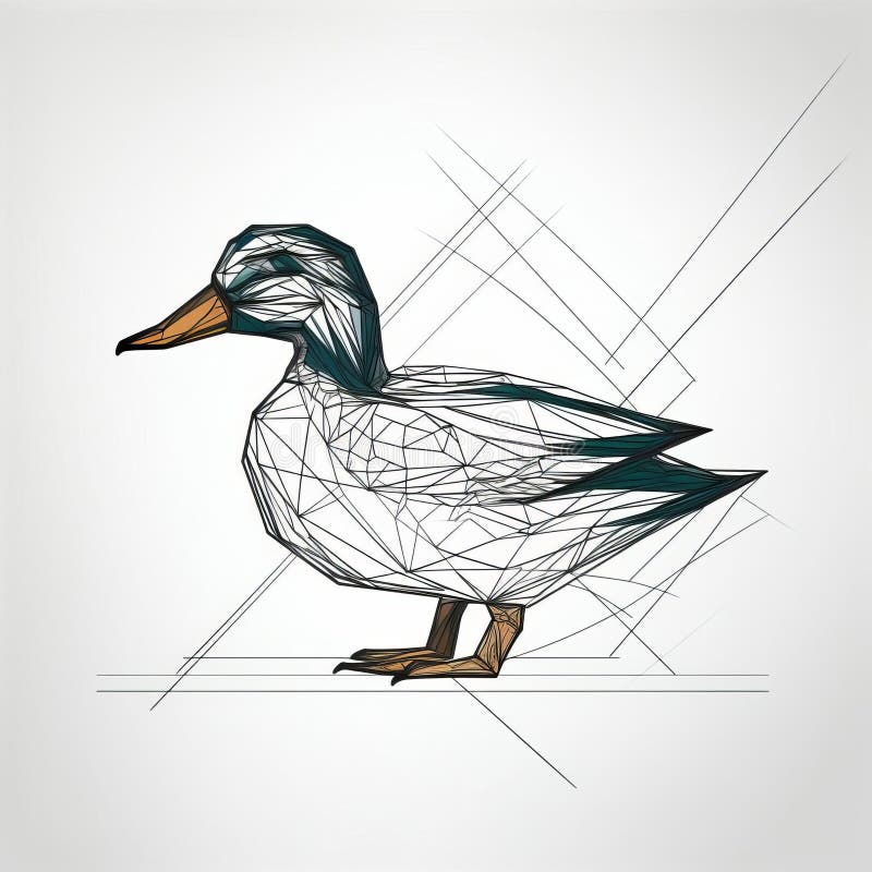 Minimalist Geometric Duck Illustration on Gray Background Stock ...