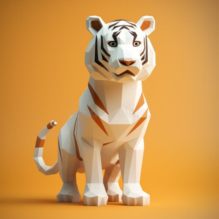 Minimalist Geometric Low Poly Tiger - 3d Character Design Stock ...