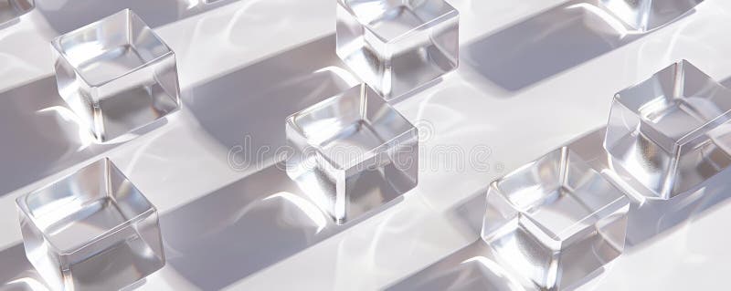 A Minimalist Geometric Pattern with Clear Glass Cubes, Arranged in a ...