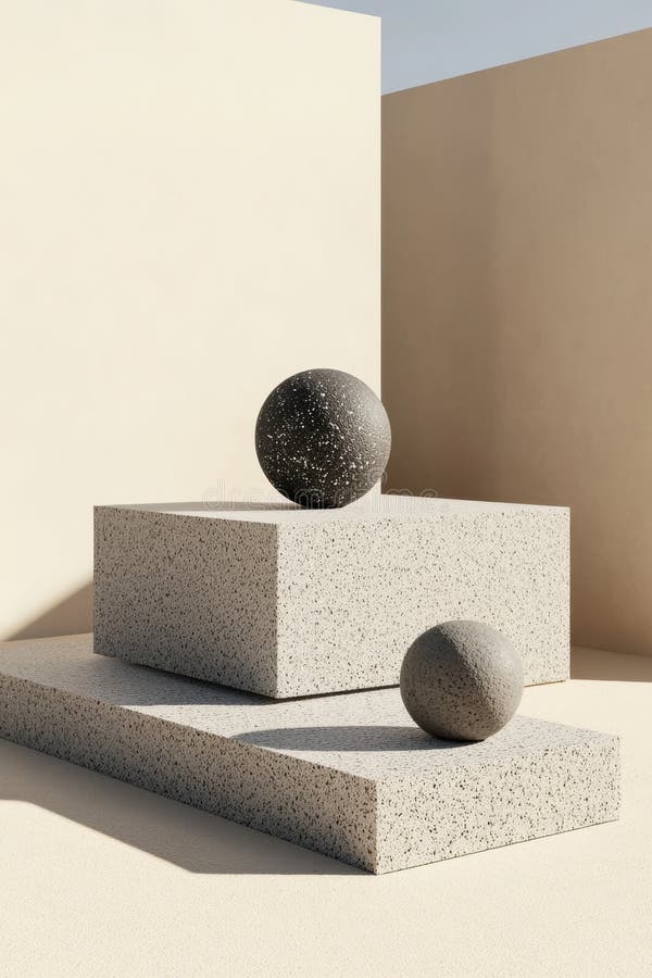 Minimalist Geometric Still Life with Spheres on Concrete Blocks. Stock ...