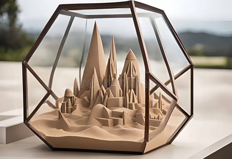 Minimalist Geometric Terrarium with Sand and Unique Structures Stock ...