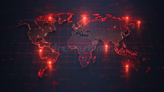 Minimalist Geopolitical Cyber Risk Map W/ Pulsing Red Attack Points ...