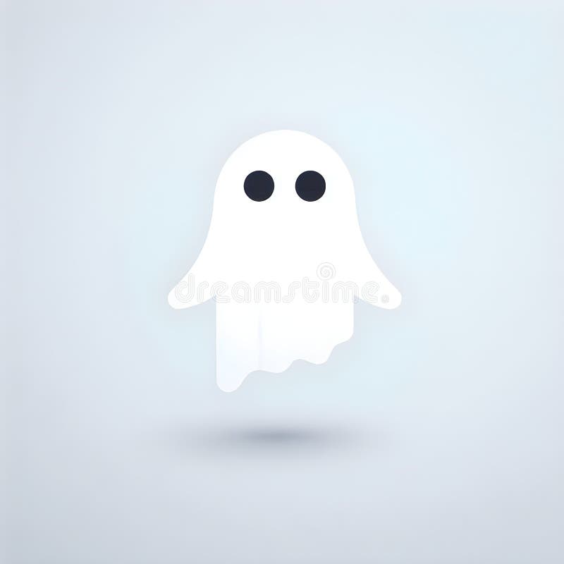 Minimalist Ghost Icon with Round Eyes on Plain White Background ...
