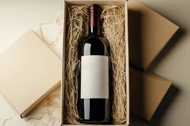A Minimalist Gift Box with a Single Bottle of Red Wine Inside ...