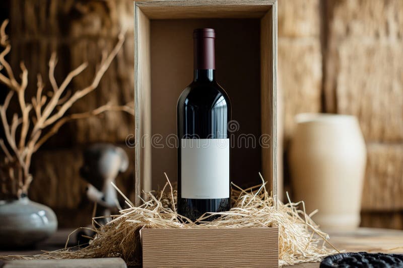 A Minimalist Gift Box with a Single Bottle of Red Wine Inside ...