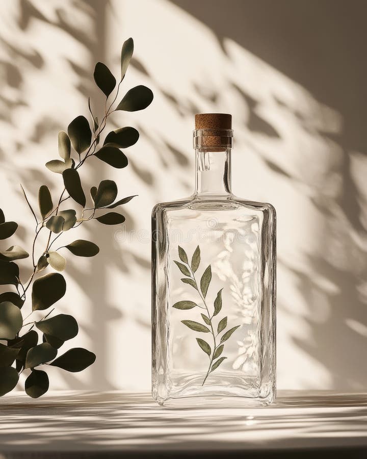 Minimalist Gin Bottle on Table – Elegant Packaging Design on White ...
