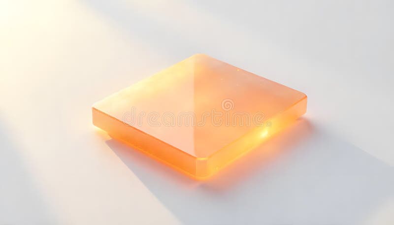 Minimalist Glass Block with Orange Backlight on White Background Stock ...