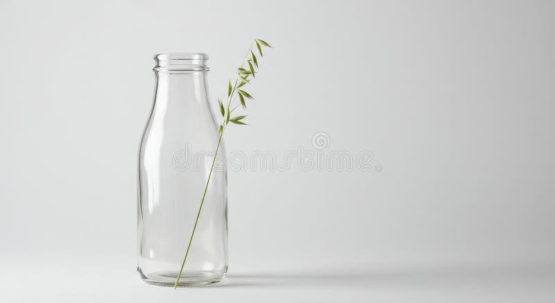 Minimalist Glass Bottle with Delicate Green Stem on Neutral Background ...
