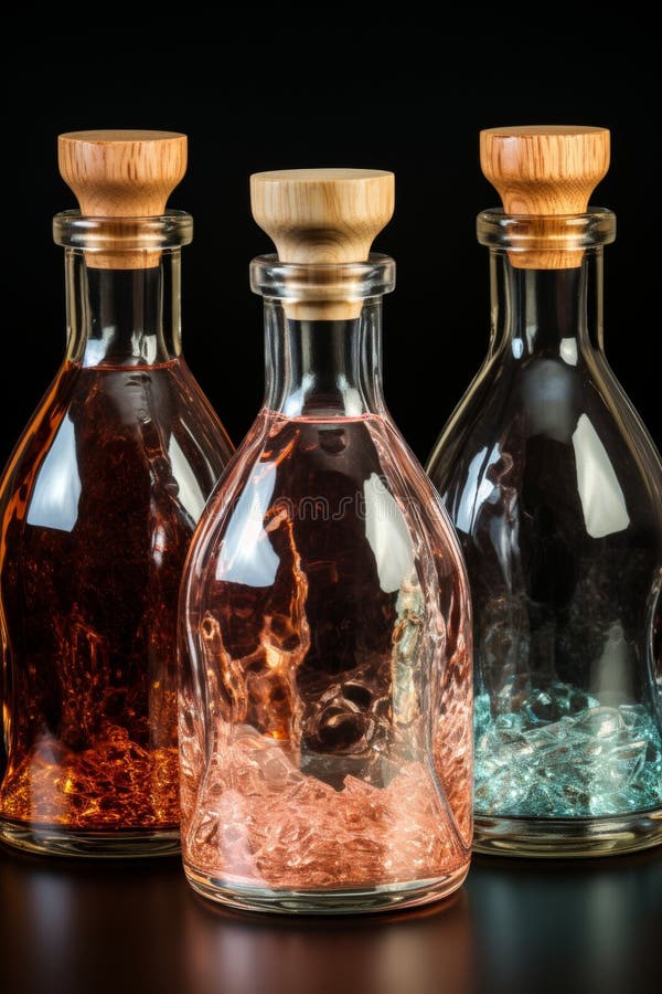 Minimalist Glass Bottles. Solarization Effect, Orange and Light Emerald ...