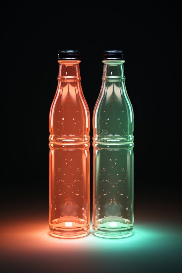 Minimalist Glass Bottles. Solarization Effect, Orange and Light Emerald ...