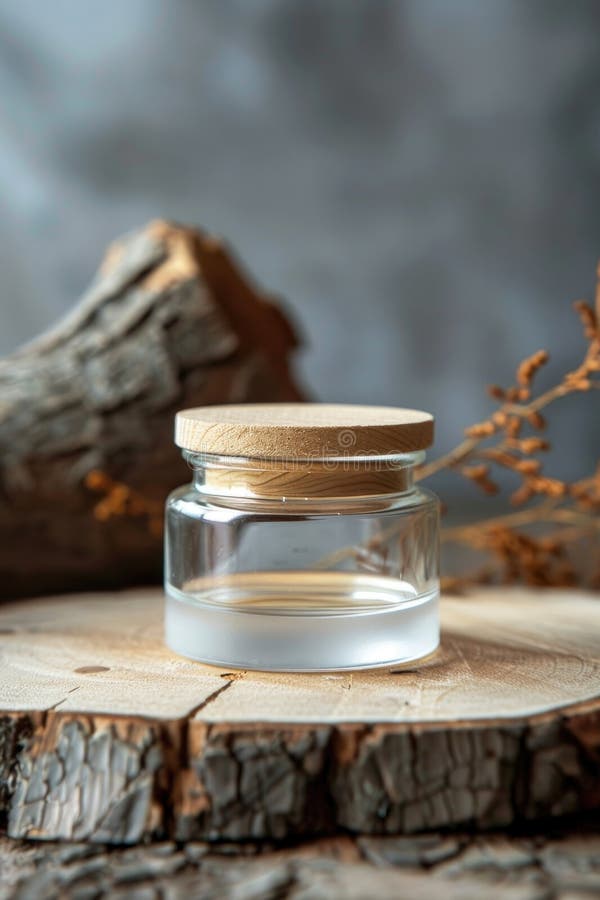 Minimalist Glass Jar with Wooden Lid on Rustic Wooden Surface Stock ...