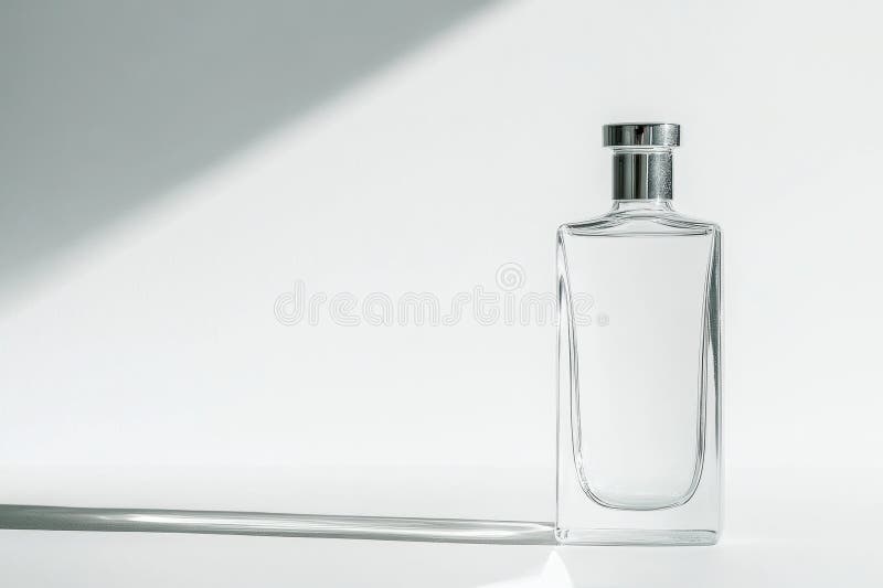 Minimalist Glass Perfume Bottle with Silver Cap on Light Background ...