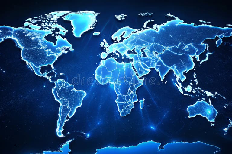 Minimalist Global Map in Vibrant Blue Light a Stunning Visual for ...