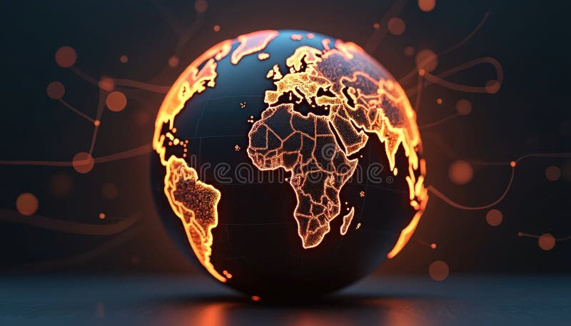 Minimalist Globe Icon with Interconnected Lines. Earth Map with Glowing ...