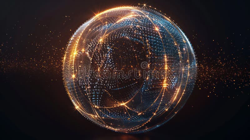 Minimalist Glowing Blue Data Sphere Secured by Thin Golden Energy ...