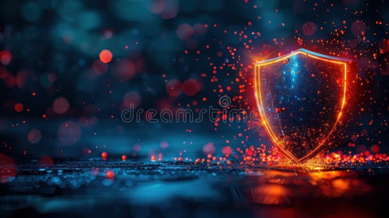 Minimalist Glowing Cyan Digital Shield Deflecting Sharp Red Particles ...