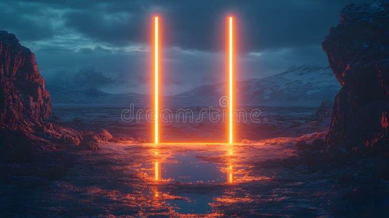 Minimalist Glowing Gate in Digital Landscape Stock Illustration ...