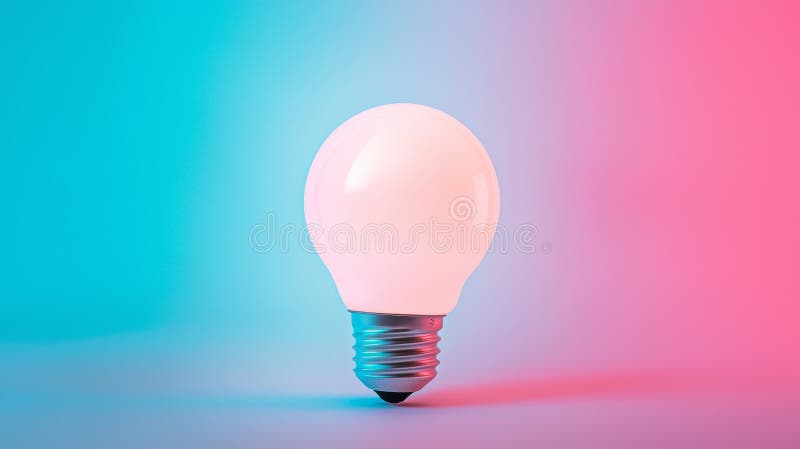 Minimalist Glowing Light Bulb Gradient Blue Pink Background Stock ...