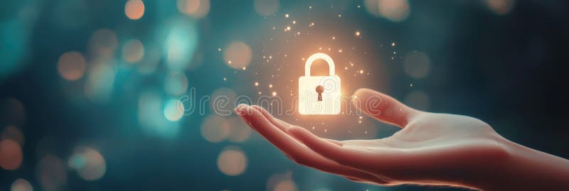 Minimalist Glowing Lock Icon in a Dark Digital Background, Representing ...