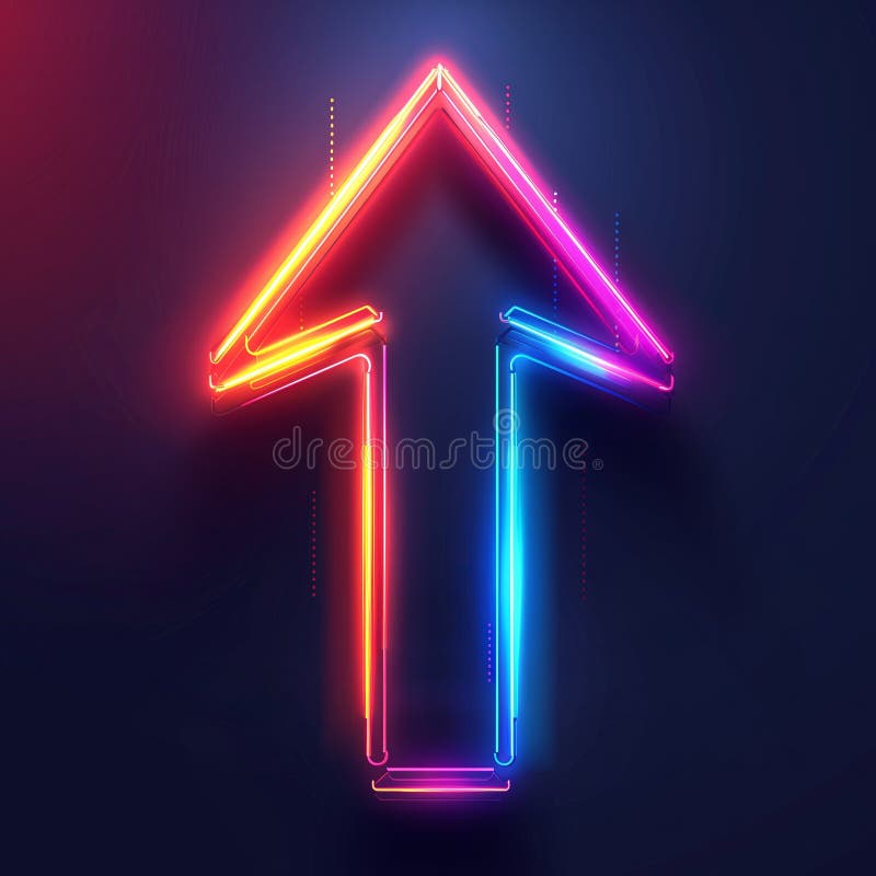 A Minimalist, Glowing Neon Arrow Pointing Upwards with Vibrant Colors ...